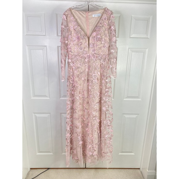 Mac Duggal | Dresses | Mac Duggal Embellished V Neck Illusion Long Sleeve A Line Gown Rose Size ...